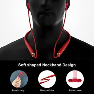 ZAQE Bluetooth Neckband Headphones, Silicone Wireless Bluetooth Headset with Magnetic, 12H Playtime, IPX6 Waterproof Earphones Noise Cancelling for Sports Running Workout Gym, Red