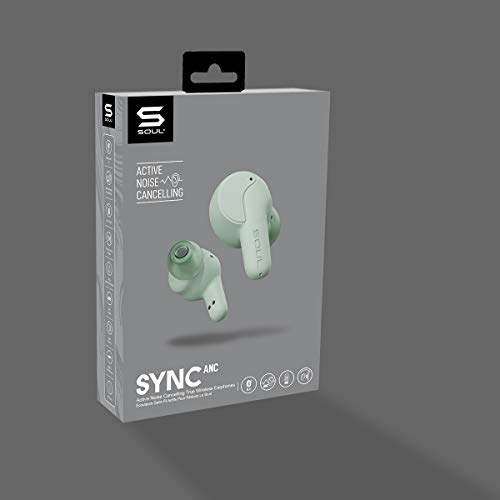 SOUL New SYNC ANC Wireless Earbuds - Active Noise Cancelling Bluetooth Headphones with Water-Resistance, 25 Hours Playtime and Audio Transparency Mode for Safe Listening (Frost)