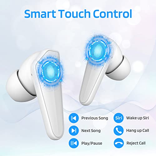 LTC SS-503 TWS Wireless Earbuds, Bluetooth 5.1 in-Ear Earphones with Wireless Charging Case IPX4 Waterproof, Built-in Mic RGB Stereo Headphones for Sport, Gaming, White