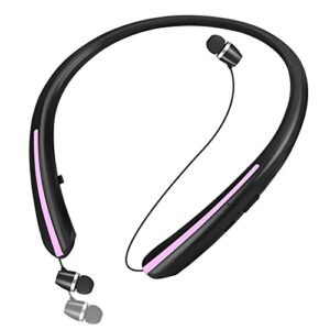 bluetooth headphones retractable, wireless neckband headset with sweatproof stereo earbuds cvc 8.0 noise cancelling call vibrate alert earphones (pink)