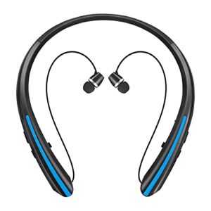 bluetooth headphones, wireless earbuds retractable neckband headset stereo sweat-proof sports earphones with mic fits iphone 12/11/x/8, android and other bluetooth enabled devices (black blue)