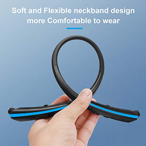 Bluetooth Headphones, Wireless Earbuds Retractable Neckband Headset Stereo Sweat-Proof Sports Earphones with Mic Fits iPhone 12/11/X/8, Android and Other Bluetooth Enabled Devices (Black Blue)