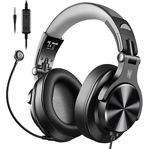 OneOdio A71 Portable Foldable Gaming Wired Over Ear Headphones with Stereo Sound and 360 Degree Boom Mic for PCs and Electronic Instruments, Black