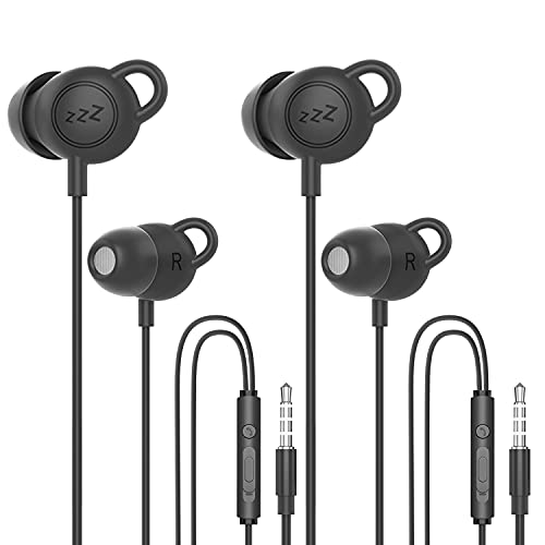 yi-shaney 2 Pack Wired Sleep in Ear Earbuds Headphone, Soft Lightweight Silicone Noise Cancelling Earphones with 3.5mm Audio Devices for Side Sleeper, Snoring, Air Travel & Relaxation (Black)