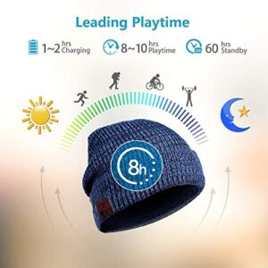 Bluetooth Beanie Hat Headphones Headset, Wireless Connection Siri Voice Control Built-in HD Stereo Speakers & Microphone, Knit Cap for Running, Outdoor Sports, Women Men (Blue)