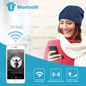 Bluetooth Beanie Hat Headphones Headset, Wireless Connection Siri Voice Control Built-in HD Stereo Speakers & Microphone, Knit Cap for Running, Outdoor Sports, Women Men (Blue)