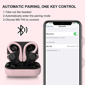 Pink Wireless Earbuds with Earhooks Running Ear Buds Bluetooth Workout Headphones in Ear Noise Cancellling Adjustable Small Mini Sleep Earphones with Mic Stereo Waterproof Android Headset for Sport