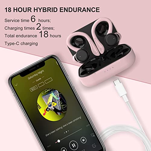 Pink Wireless Earbuds with Earhooks Running Ear Buds Bluetooth Workout Headphones in Ear Noise Cancellling Adjustable Small Mini Sleep Earphones with Mic Stereo Waterproof Android Headset for Sport