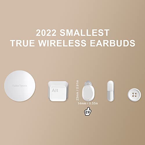 ABRAMTEK Mini Wireless Earbuds for Small Ears, E9 Tiny in-Ear Bluetooth Headphones, ENC Noise Cancelling, Touch Control, USB-C Charging Case, IPX7 Waterproof (White)