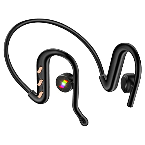 Bone Conduction Bluetooth Headphones, Wireless Open-Ear Headphones with Microphone Colorful Lights, Sports Headset Lightweight Sweatproof Noise-Canceling Earphones for Outdoor, Running, Driving-Black