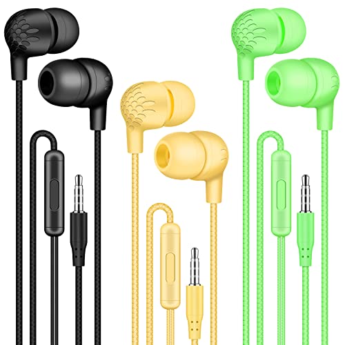 HoneyAKE Wired Earbuds Headphones with Microphone 3 Pack, in-Ear Headphones, 3.5mm Jack Noise Isolating Wired Earbuds Heavy Bass Stereo Volume Control for Android, iPhone, Samsung, iPad,MP3,Computer