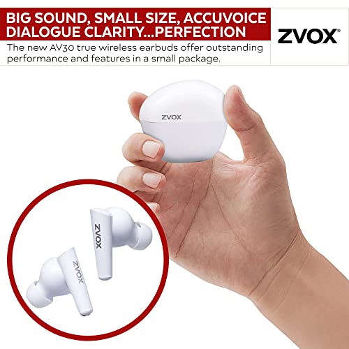 ZVOX True Wireless Earbuds with AccuVoice Technology - Voice-Clarifying, Noise-Canceling Bluetooth Wireless Headphones, AV30 Connect to Multiple Devices, Earbuds Wireless Bluetooth - White