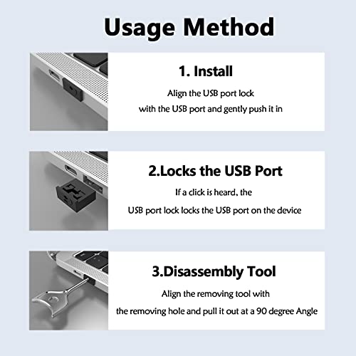 USB Port Blocker with 1 Key and 20 USB Lock,Protect Information Security,Removable USB 2.0/3.0 Port Plug Cover Cap Female Jack Interface Anti Dust Protector (Bl'ack)