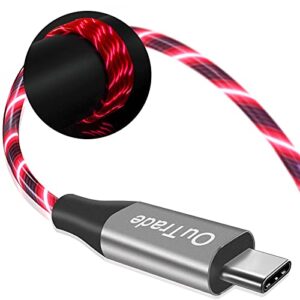 outrade usb type c cable, 3a led light up fast charge cord compatible with samsung galaxy s20/s10/s9/s8, lg v40, usb-c to usb-a fast charging c cables (red, 6 ft)