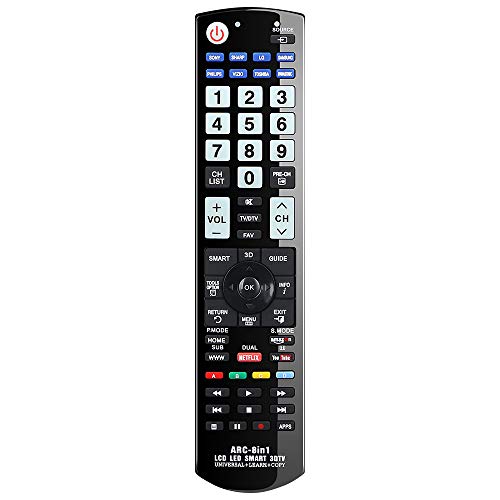 Gvirtue Universal Remote Control ARC-8in1 for Samsung, Vizio, LG, Sony, Sharp, Panasonic,Toshiba, Philips LCD LED 3D Smart TVs