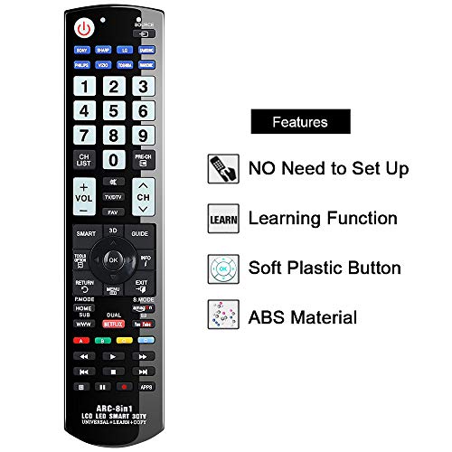 Gvirtue Universal Remote Control ARC-8in1 for Samsung, Vizio, LG, Sony, Sharp, Panasonic,Toshiba, Philips LCD LED 3D Smart TVs