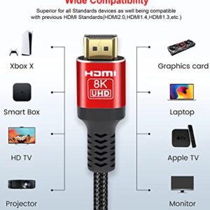 SKW 8K HDMI 2.1 Cable 15ft, 48Gbps Ultra High Speed HDMI Braided Cord, Supports 8K@60Hz, 4K@120Hz 144Hz, DTS:X, HDCP 2.2 & 2.3, eARC, HDR 10, Compatible with TV Xbox PS4 PS5 Monitor Blu-Ray