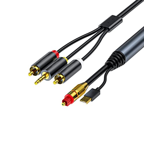 Edtran Digital Optical Audio Cable Toslink Cable - [24K Gold-Plated] Fiber Optic Male to Dual RCA & 3.5mm W/USB Power Supply for Home Theater, Sound Bar (5 Feet) (5Feet)