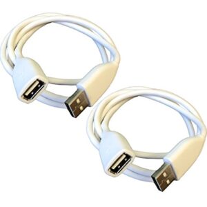 USB 2.0 Male to Female 3 Foot Extension Cable | White 36" inch Extension Cables for phone charger, Tablet, Computer USB Ports - Pack of 2