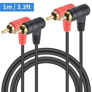 Duttek 90 Degree RCA Cable 3Ft/1M, Dual Right Angled Male to Male RCA Cable Gold Plated Port, RCA Audio Cable for Amplifiers, DVDs, CD Players, TV Sets 1 Pack