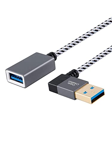 CableCreation 2 Pack Short USB 3.0 Extension Cable, Right Angle USB 3.0 Male to Female Extender Cord, Compatible Flash Drives, Keyboard, Scanners, 1 FT Space Grey Aluminum