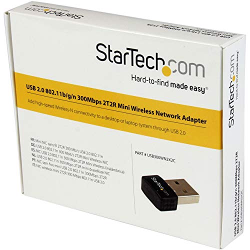 StarTech.com USB 2.0 300 Mbps Mini Wireless-N Network Adapter - 802.11n 2T2R WiFi Adapter - USB Wireless Adapter - N300 Wireless NIC (USB300WN2X2C),Black