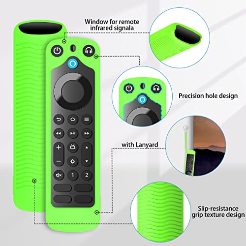 【2 Pack】 YIPINJIA Case for Alexa Voice Remote Pro 2022 Release, Soft Silicone Cover(Glow in The Dark) for Alexa Voice Remote Pro with Wrist Strap| Light Weight/Anti Slip/Shock Proof(Blue+Green)