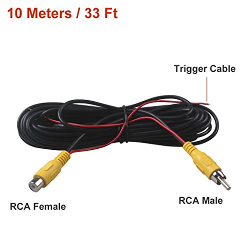 HitCar RCA Male to Female Car Reverse Rear View Parking Camera Video Audio Extension Cord Cable with Detection Trigger Wire 10 Meters 32Ft