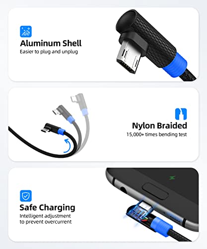 SUNGUY Right Angle Micro USB Cable 3FT [2-Pack], Short 90 Degree Micro USB Cable Nylon Braided Fast Charging Cords Data Sync for Samsung S7 S6 Note 5, Kindle, LG, Power Bank