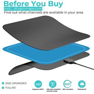 2023 Latest Amplified Digital HD TV Antenna 330 Miles Range, Indoor HD Antenna Ultra-Large Area Reception Support 4K 1080p All Older TV's, Smart Signal Booster Antenna/18ft Coaxial HDTV Cable