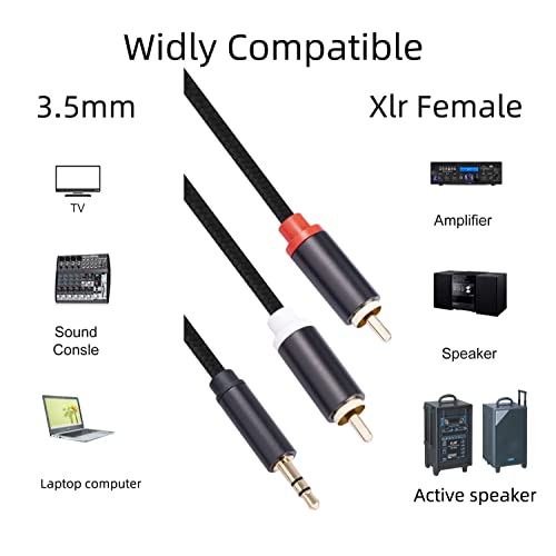 RCA to 3.5mm Cable, Aux to RCA Headphone Male to Male Jack Adapter Nylon Braided 1/8 to RCA Audio Y Cord for Smartphones, MP3, Tablets, Speakers, HDTV-3.3feet（2pack）