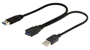 zdycgtime usb 3.0 extender cable usb 3.0 female to usb 3.0 & usb 2.0 male extra power data y splitter charger extension cable(33cm/13inch)