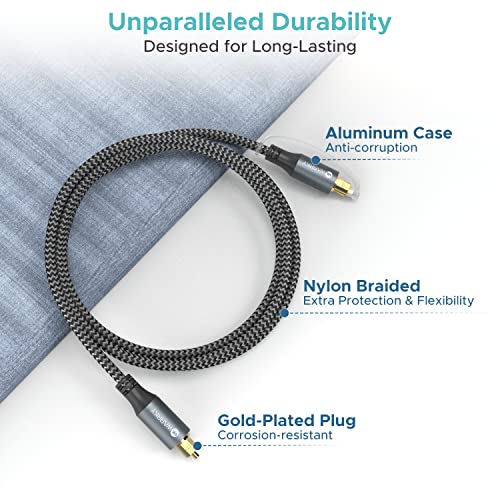 Warrky Optical Audio Cable, 20ft Optical Cable [Braided, Slim Metal Case, Gold Plated Plug] Digital Audio Fiber Optic Cable Toslink, Compatible with Sound Bar, TV, Samsung, Vizio, Bose, LG, Sony