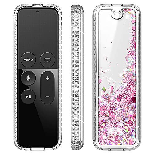 NZND Protective Case Compatible with Apple TV Siri Remote 4K / 4th / 5th Generation - Glitter Liquid Waterfall Floating Sparkle Bling Diamond Shockproof Cover (Rose Gold)