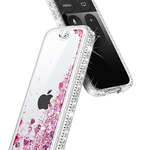 NZND Protective Case Compatible with Apple TV Siri Remote 4K / 4th / 5th Generation - Glitter Liquid Waterfall Floating Sparkle Bling Diamond Shockproof Cover (Rose Gold)