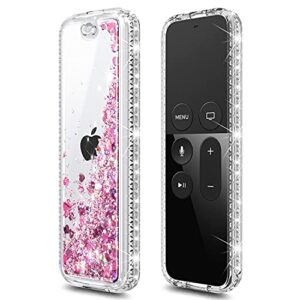 NZND Protective Case Compatible with Apple TV Siri Remote 4K / 4th / 5th Generation - Glitter Liquid Waterfall Floating Sparkle Bling Diamond Shockproof Cover (Rose Gold)