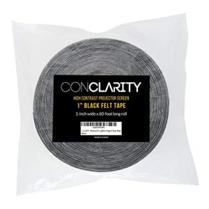 ConClarity 1 in x 60 ft - Vibrancy Enhancing Projector Screen Felt Tape Border Deepest Black Ultra High Contrast Flocking for DIY Screen Borders Absorbs Light, Brightens Image & Stops Bleed