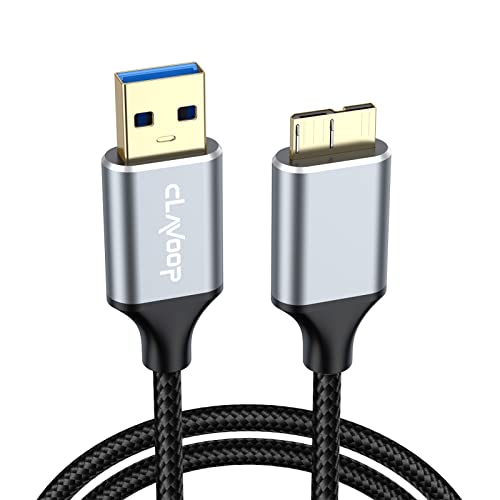 CLAVOOP External Hard Drive Cable Cord, USB Micro B Cable 5 Gbps High-Speed Braided USB A to Micro B Hard Drive Wire Male to Male Compatible with MacBook Air Pro Galaxy S5 Note3 Hard Drive - 3 Feet