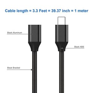 EMATETEK Braided Extender Cable Male to Female Pass Audio Video Picture Data and Power Charge. 1PCS 3.3Feet Extension Cord Connector Made of Black Aluminum & Braided.