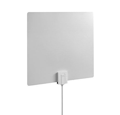 One For All Amplified HDTV Antenna for 1080P 4K Free TV Channels, 60 Miles Long Reception Range, External Signal Booster and 10ft Coax Cable Included, Thin Dual Color Design White/Black, Model 14551