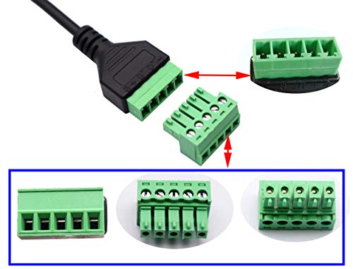 zdyCGTime Micro USB Screw Terminal Block Connector Cable Micro USB 2.0 Male Plug to 5 Pin/Way Female Bolt Screw with Shield terminals Pluggable Type Adapter Connector Cable（30CM/2Packs (Male)