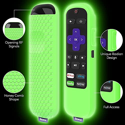 4 Pack Protective Case for TCL Roku TV Steaming Stick 3600R/3800/3900 Remote,Silicone Cover Roku Voice/Express/Premiere Remote Controller Skin,Replacement Sleeve-Glow Green,Glow Blue,Red,Blue