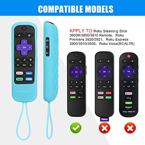 XianNv 3-Pack Roku Remote Cover TVRC280 TCL Roku Protection Universal Replacement Lightweight Shockproof TCL Roku TV Remote Control Cover with Lanyard Red Luminous Blue