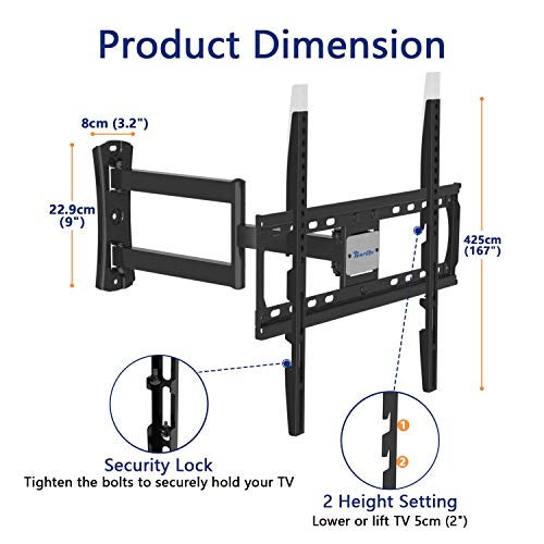 Rentliv TV Wall Mount TV Bracket, Swivels Tilts TV Mount with Heavy Duty Extended Arms for 26-55 Inch TVs Up to 99 LBS, Max VESA 400x400mm, Easy Single Stud Installation TV Hanger