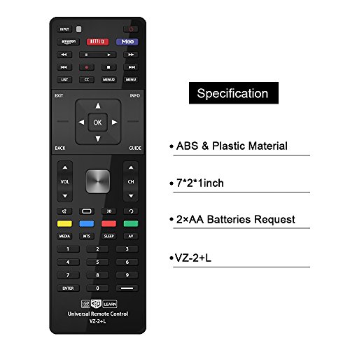 Gvirtue Universal TV Remote for Almost All Vizio LED LCD 3D Smart E Series TV Smart Internet Apps with Amazon, Netflix and M-GO Keys, Sub XRT112 XRT100 VR1 2 10 15 etc., VZ-2+L