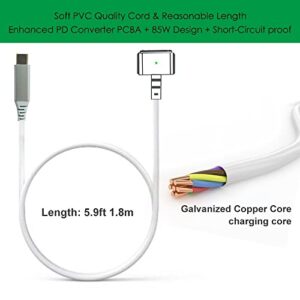 USB C to Magnetic 2 T Tip Adapter Charging Cable for MacBook Air Pro Charger 85w, USB-C to Magnetic T-Head 5 Pin Charge Cord for MacBook 11inch 13inch After 2012, Fit for 60w 45w