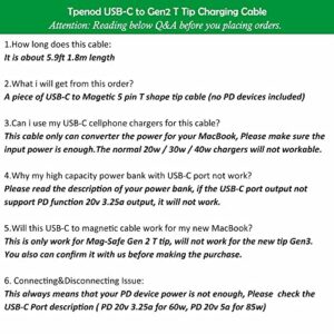 USB C to Magnetic 2 T Tip Adapter Charging Cable for MacBook Air Pro Charger 85w, USB-C to Magnetic T-Head 5 Pin Charge Cord for MacBook 11inch 13inch After 2012, Fit for 60w 45w