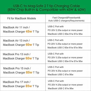 USB C to Magnetic 2 T Tip Adapter Charging Cable for MacBook Air Pro Charger 85w, USB-C to Magnetic T-Head 5 Pin Charge Cord for MacBook 11inch 13inch After 2012, Fit for 60w 45w