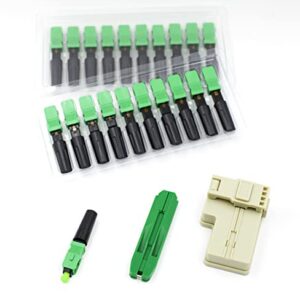 20pcs LEITE SC APC Fiber Optic Quick Connector with Matched Tools Fiber Reusable Connectors Single Mode SM 9/125 Mechanical Fast Connectors Adapter for FTTH CATV Network Instrument