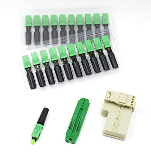 20pcs LEITE SC APC Fiber Optic Quick Connector with Matched Tools Fiber Reusable Connectors Single Mode SM 9/125 Mechanical Fast Connectors Adapter for FTTH CATV Network Instrument